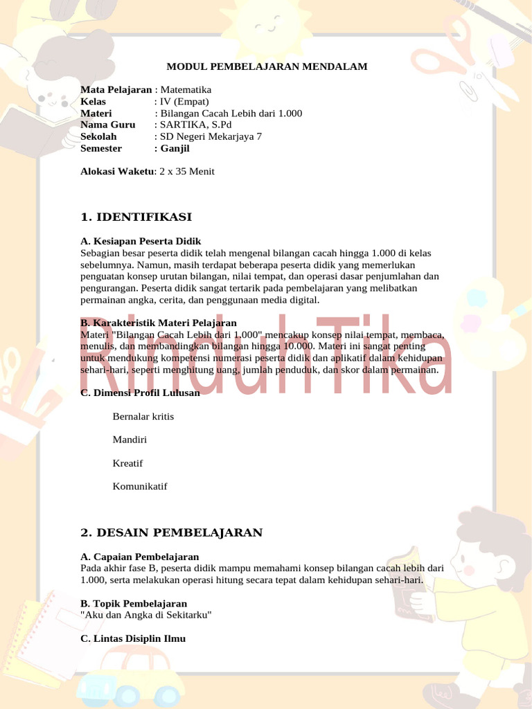 Modul Pembelajaran Mendalam Matematika Bab1 Bil. Cacah Lebih Dari 1.000 ...