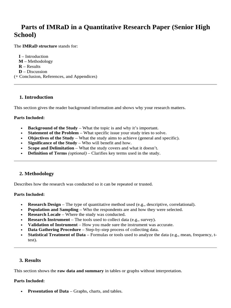 IMRaD Structure for Quantitative Research | PDF | Statistics | Methodology