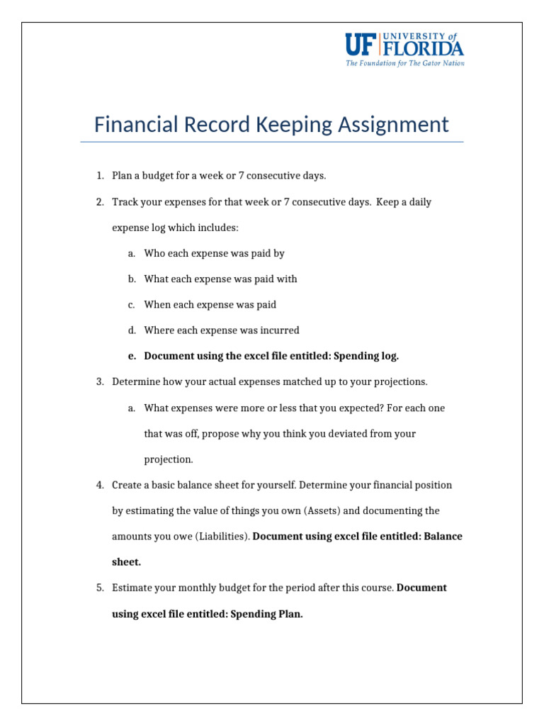 Financial Record Keeping Assignment | PDF