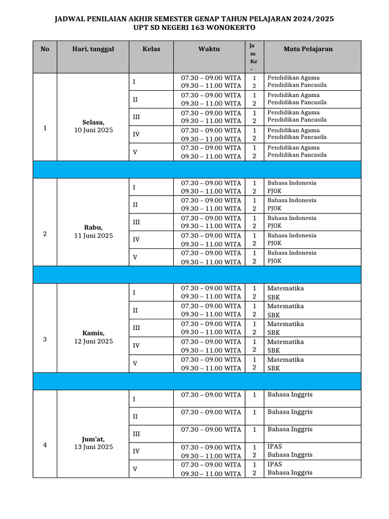 Jadwal Pts | PDF