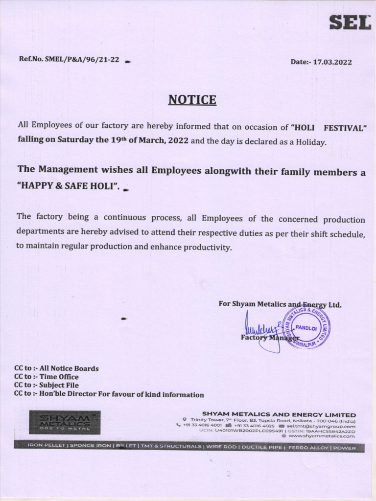 Notice (Holi) | PDF