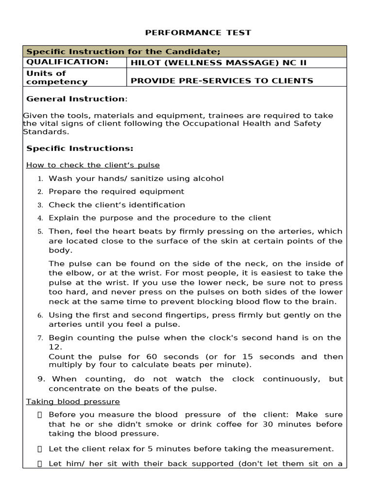 PT Provide Pre-Services To Clients | PDF | Pulse | Arm