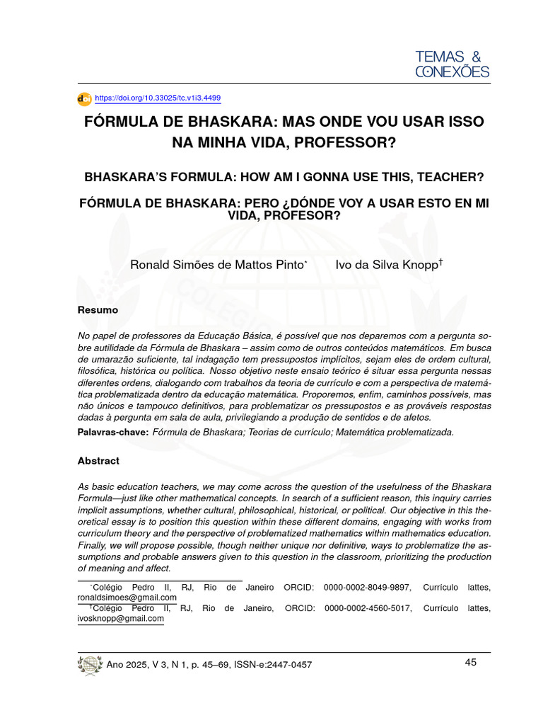 Utilidade da Fórmula de Bhaskara na Educação | PDF | Equações | Matemática