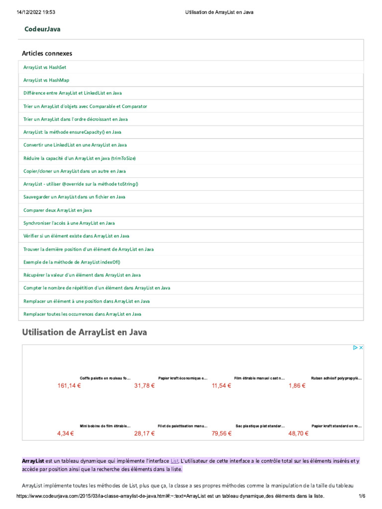 Utilisation de ArrayList en Java | PDF | Basketball Association Of ...
