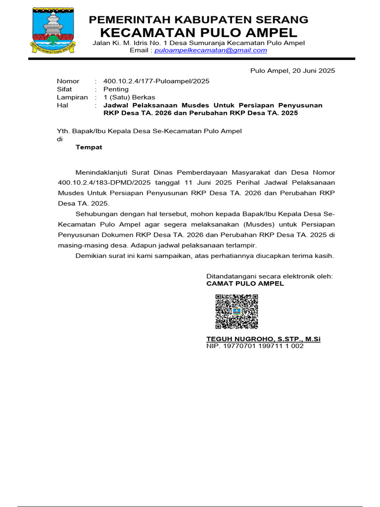 Jadwal Musdes RKP Desa 2026 | PDF
