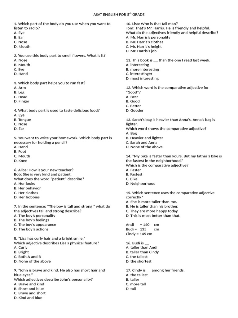 5th Grade ASAT English Practice Test | PDF | Chess | Chess Theory
