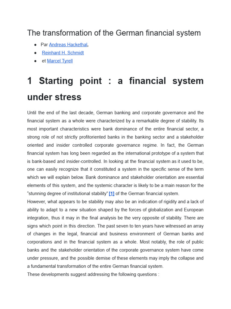 Transformation of the German Financial System | PDF | Corporate ...