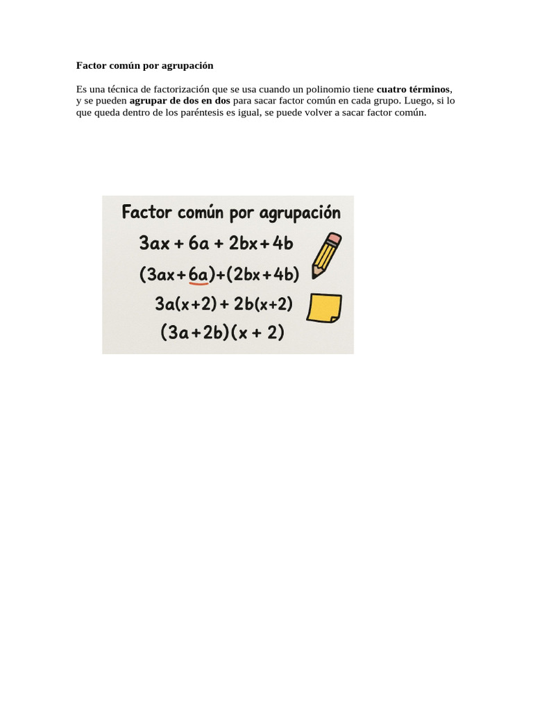 Factor Común Por Agrupación Cuatro Términos Agrupar de Dos en Dos | PDF