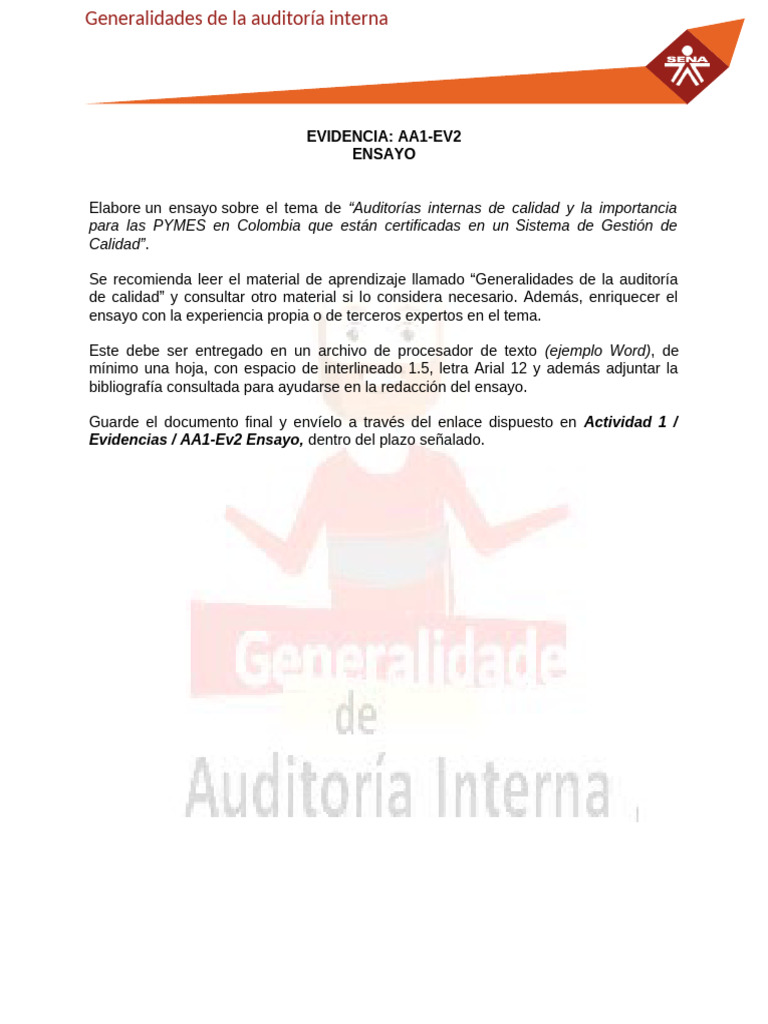 Formato Evidencia AA1 Ev2 Ensayo | PDF | Auditoría | Sistema de manejo de calidad