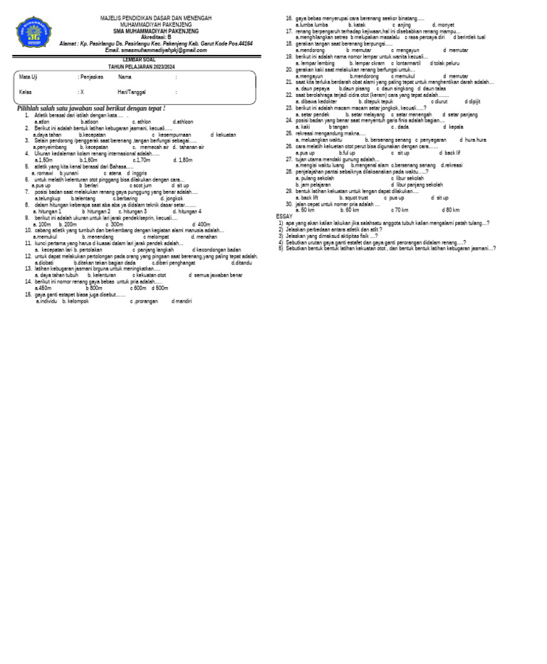 Pjok Sma KLS X 2025 | PDF