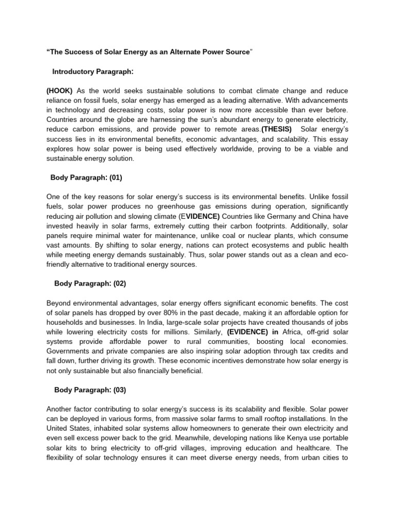 The Success of Solar Energy As An Alternate Power Source | PDF | Solar ...