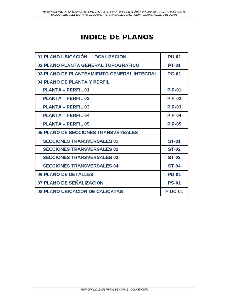 Indice de Planos - Comas | PDF