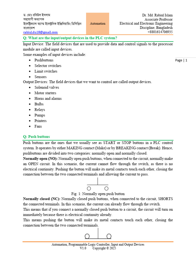 PLC Input/Output Devices Explained | PDF | Transformer | Capacitor