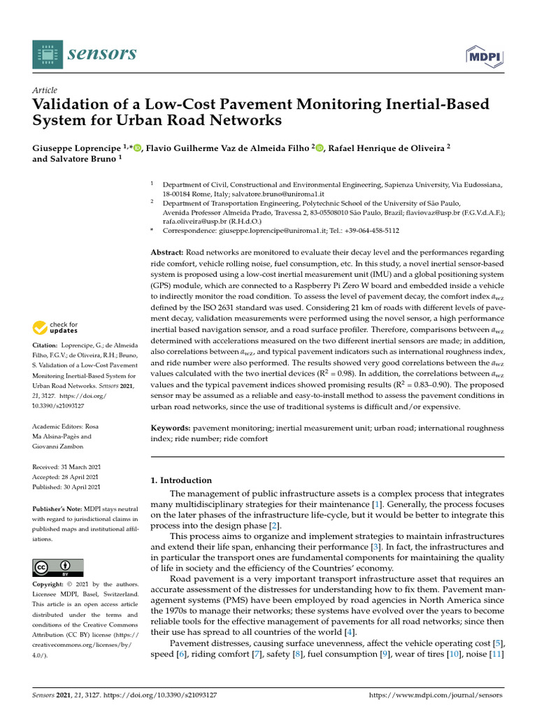 Validation of A Low-Cost Pavement Monitoring Inertial-Based | PDF | Inertial Navigation System ...