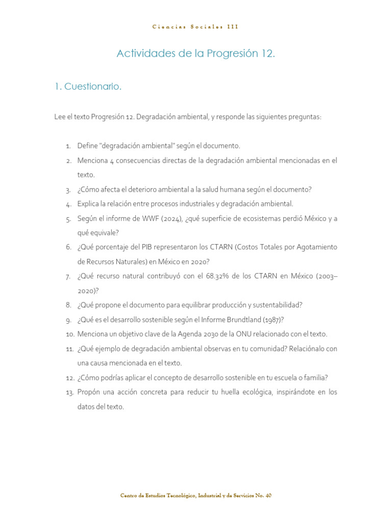 Actividades de La Progresión 12 | PDF | Sustentabilidad | Desarrollo sostenible