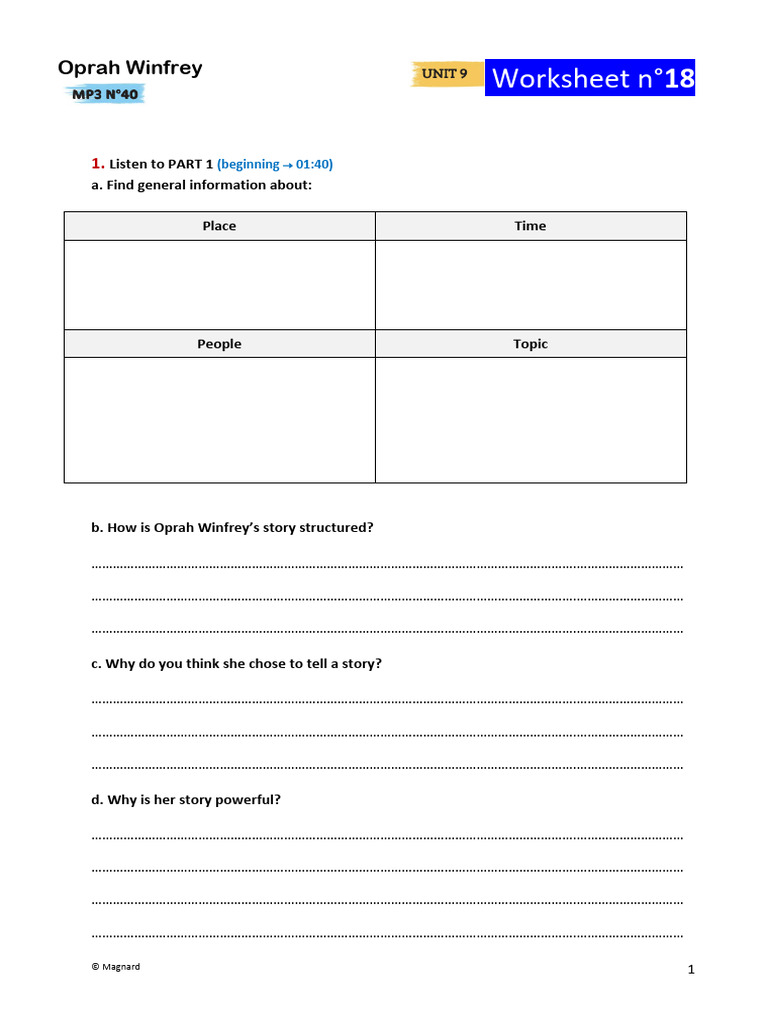 Oprah Winfrey Story Analysis Worksheet | PDF