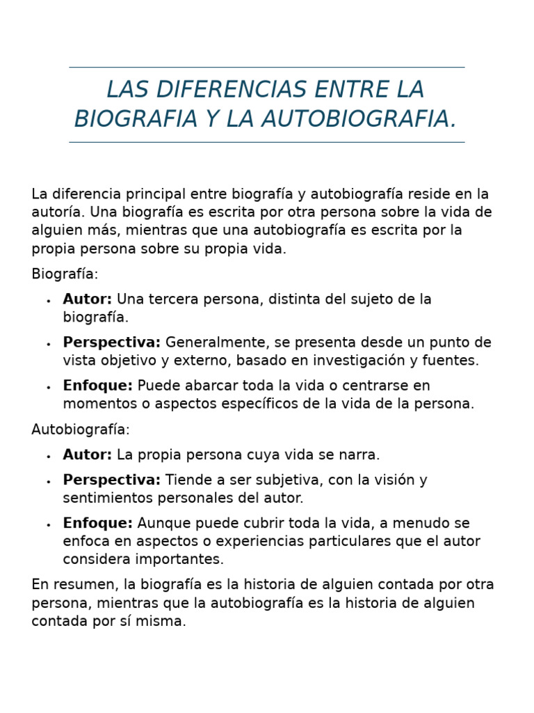 Las Diferencias Entre La Biografia y La Autobiografia | PDF ...