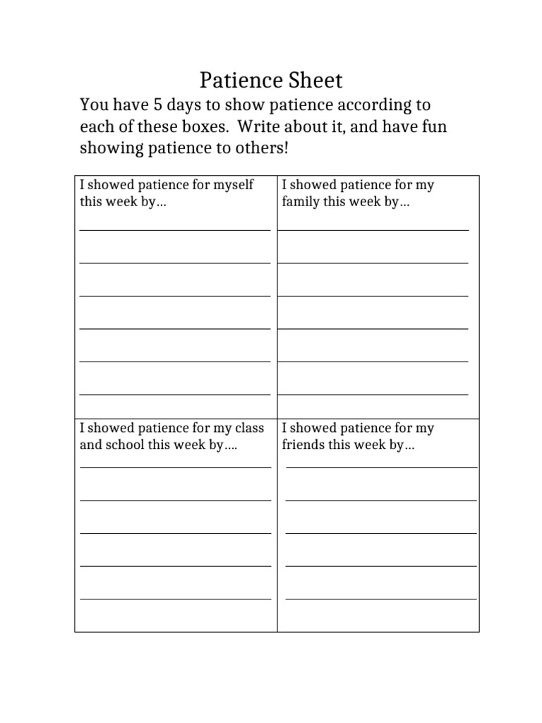 Patience Worksheet for Self-Reflection | PDF