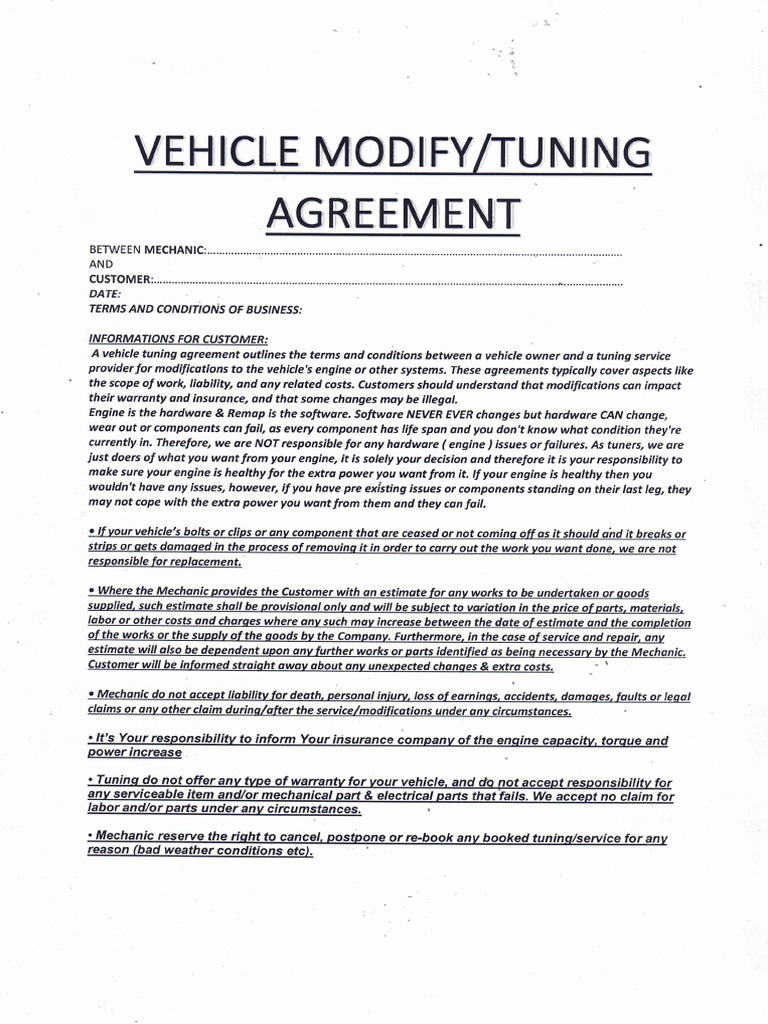 Vehicle Tuning Agreement by Matt | PDF