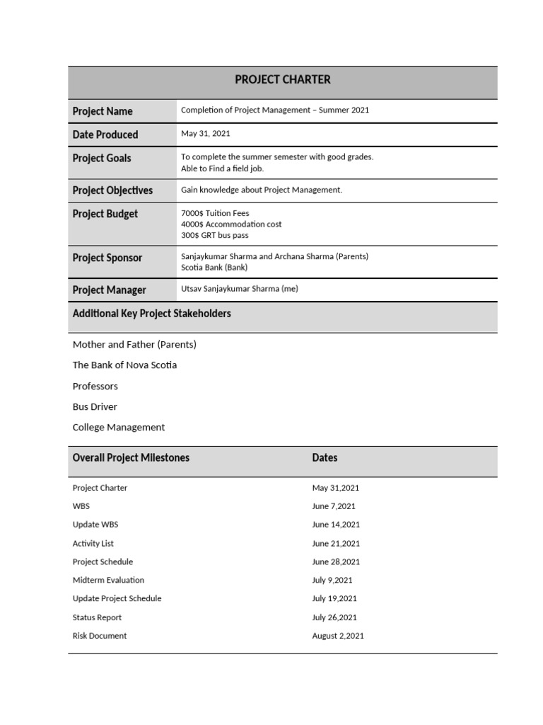 Project Management Charter Overview | PDF