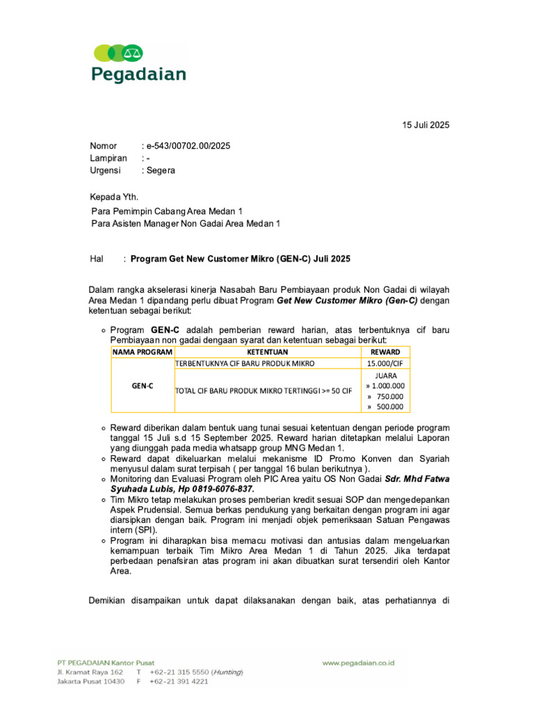 Program Get New Customer Mikro (GEN-C) Juli 2025 | PDF