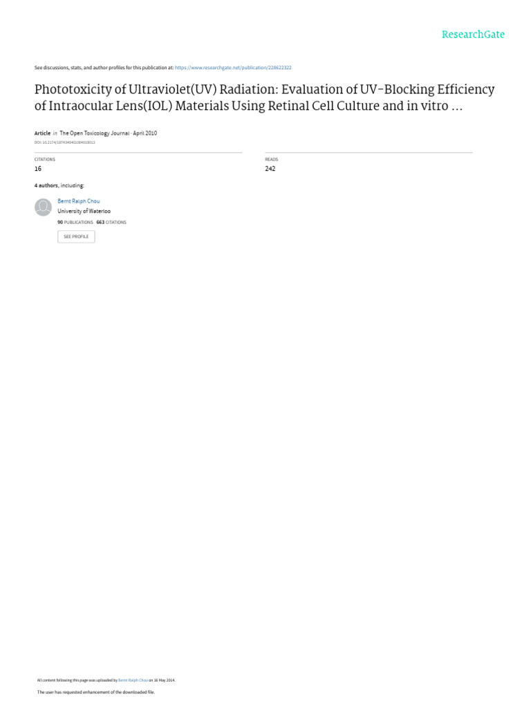Phototoxicity of UltravioletUV Radiation Evaluatio | PDF | Ultraviolet ...