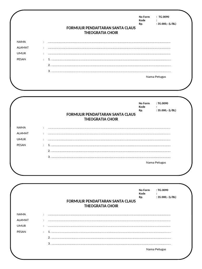 Formulir Pendaftaran Santa Claus TG | PDF