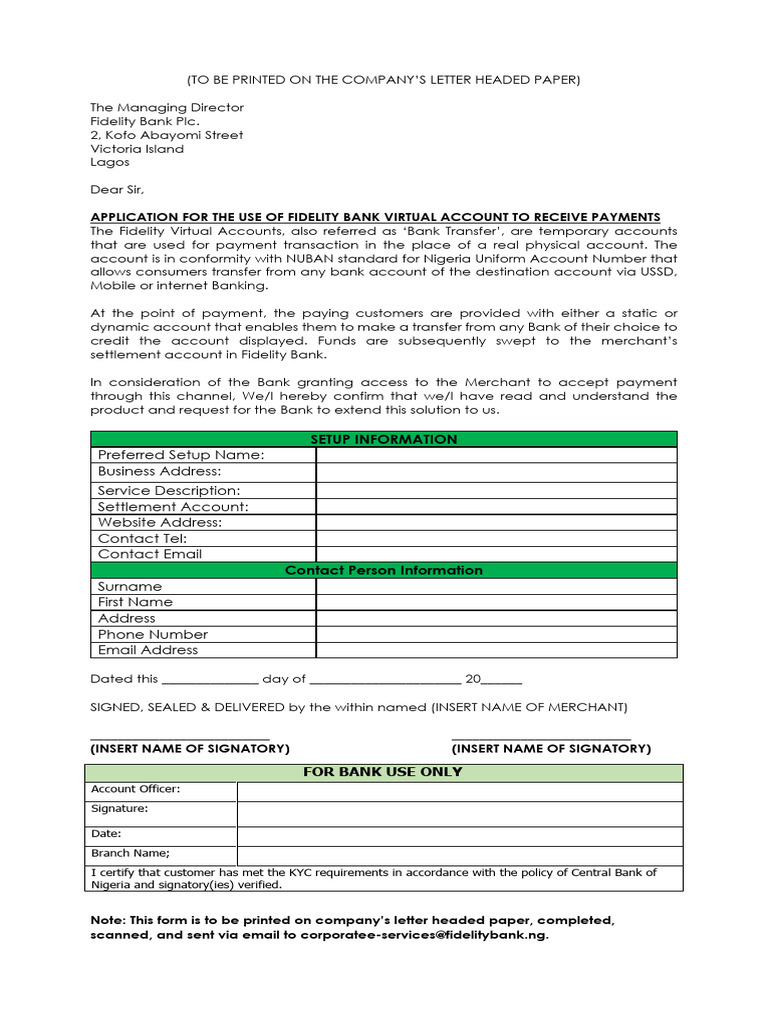 Application Form For Fidelity Virtual Account | PDF