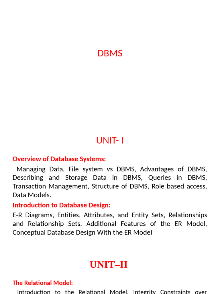 Dbms Unit 1 Ppts (1) - 1 | PDF | Databases | Relational Model