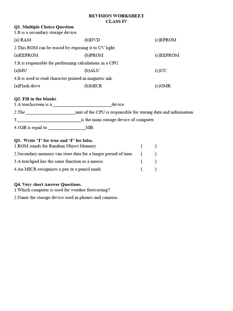 Revision Worksheet Clear Iv | PDF