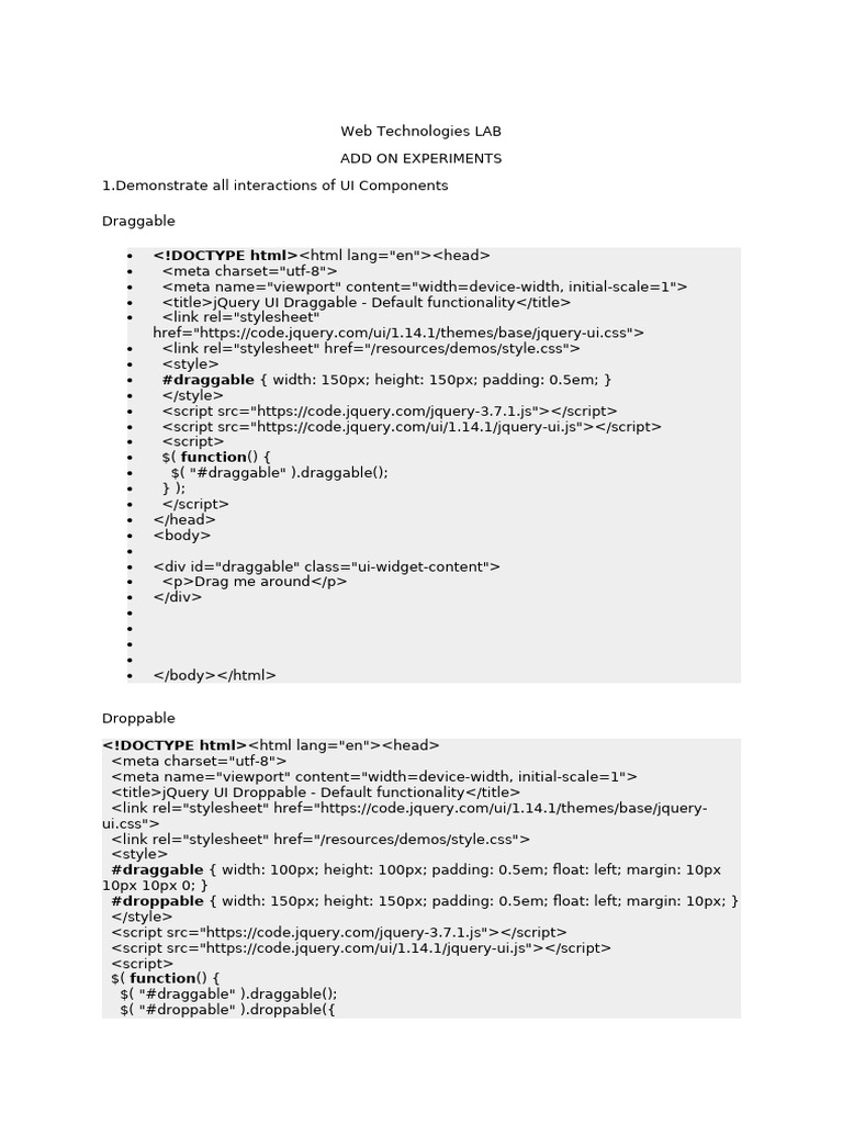 WT LAB ADD ON Experiments | PDF | J Query | Graphical User Interfaces