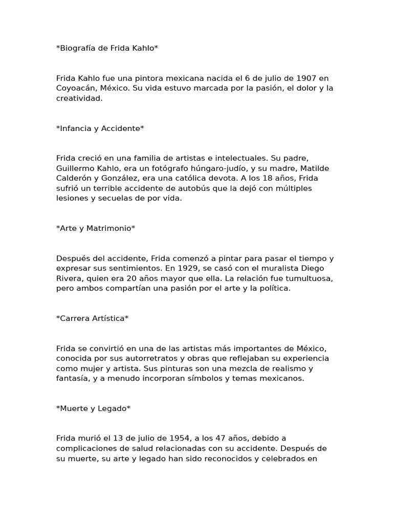 Biografía de Frida Kahlo | PDF