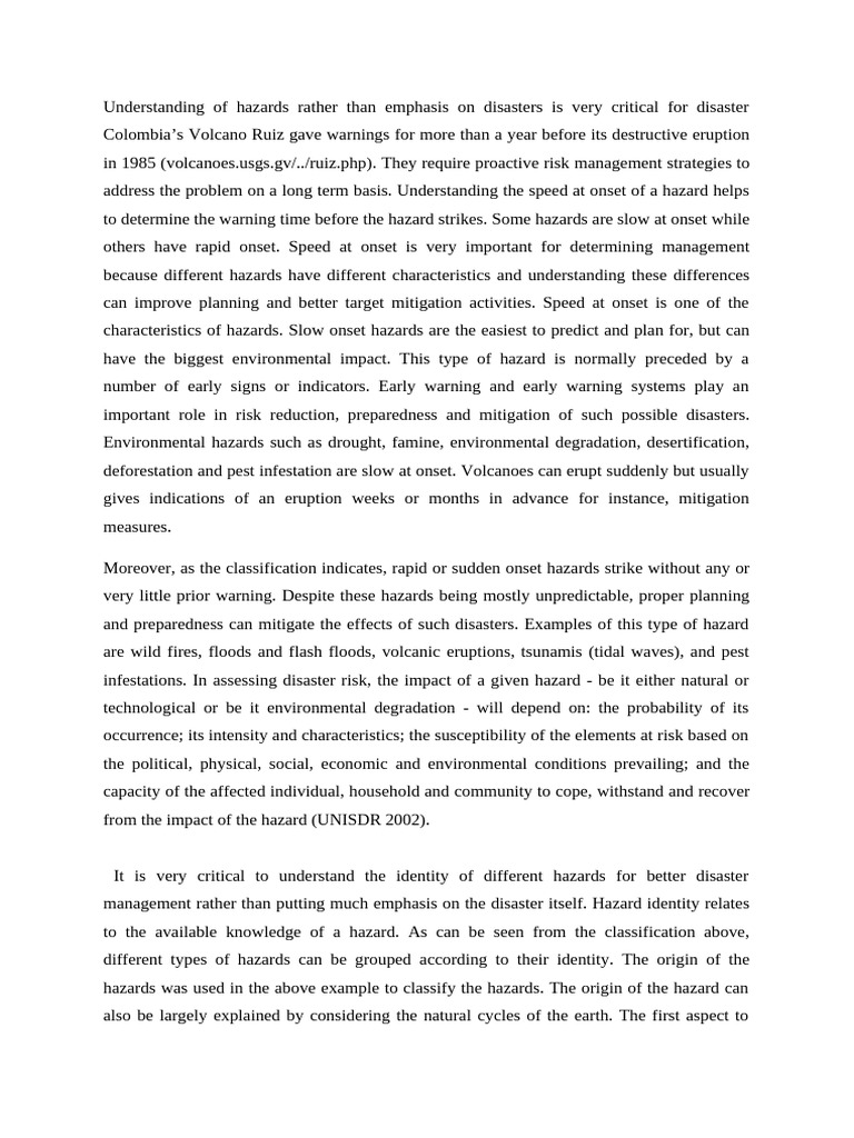 Understanding of Hazards Rather Than Emphasis on Disasters is Very ...