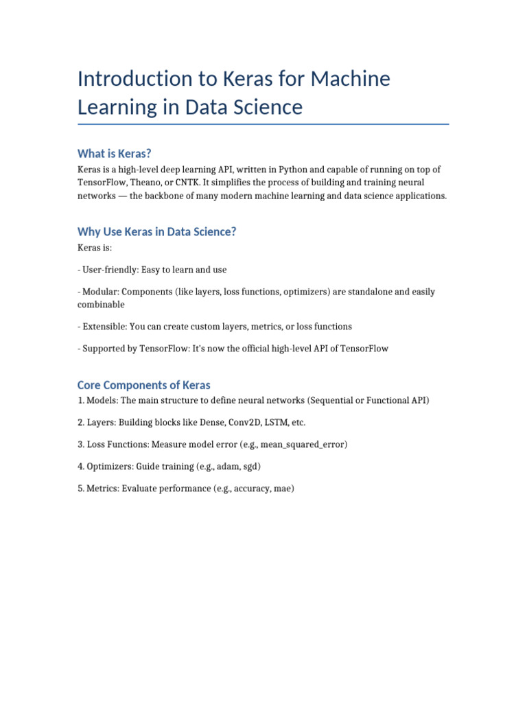 Introduction To Keras ML DataScience | PDF