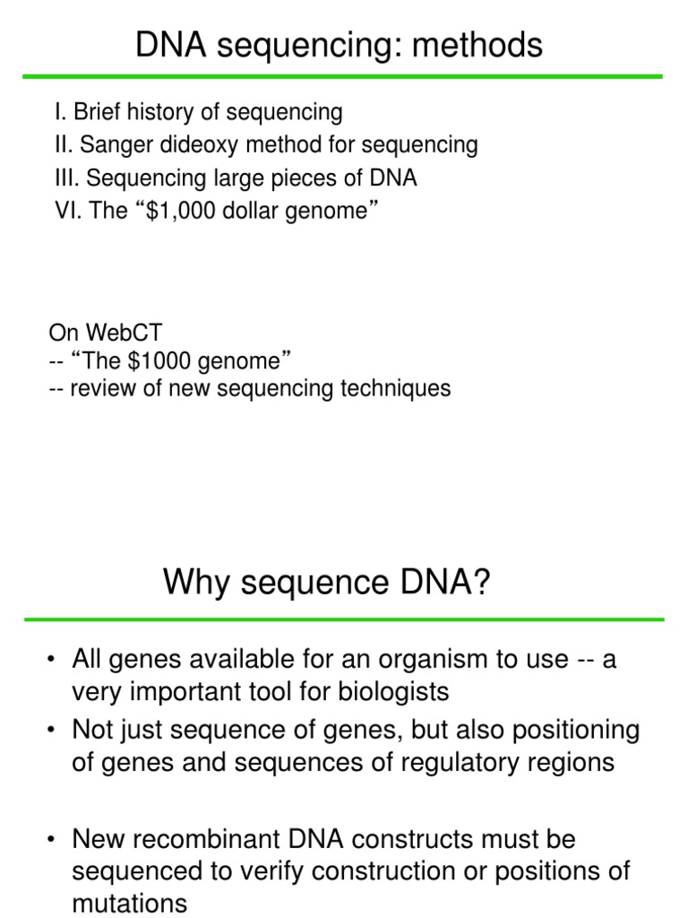 DNA Sequencing Methods Overview | PDF | Dna Sequencing | Dna Microarray