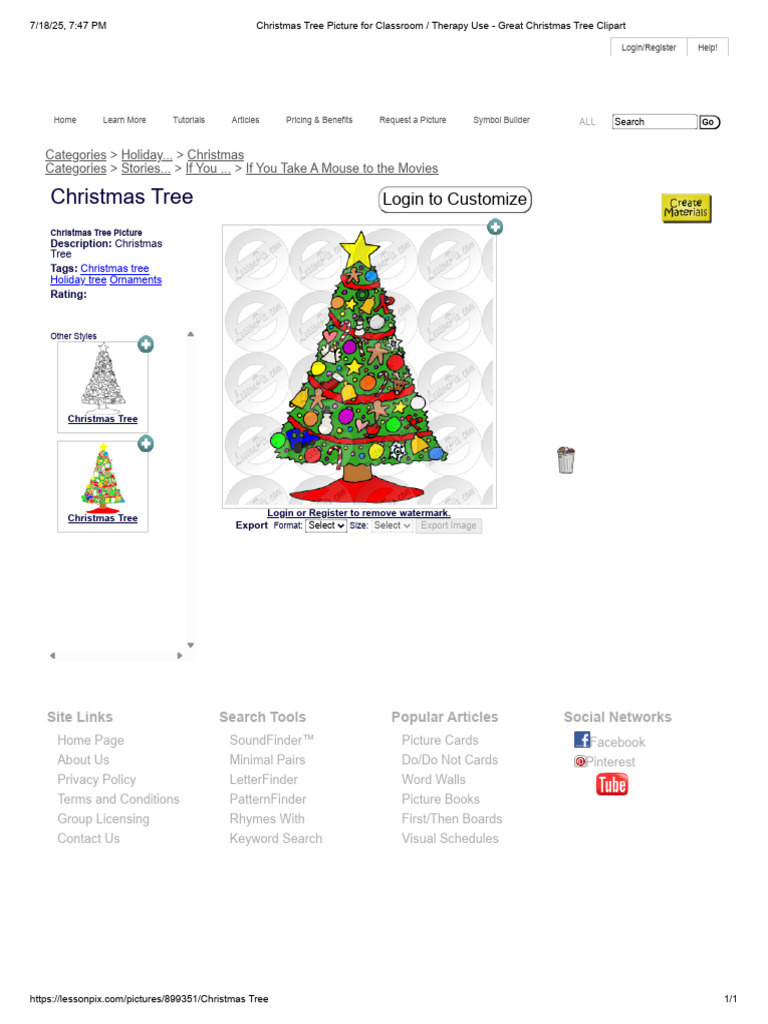 Christmas Tree Picture For Classroom - Therapy Use - Great Christmas ...