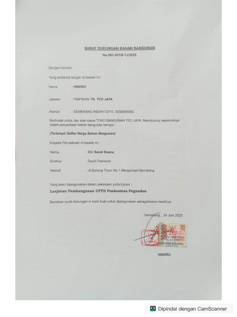 Surat Dukungan TB, Teo | PDF