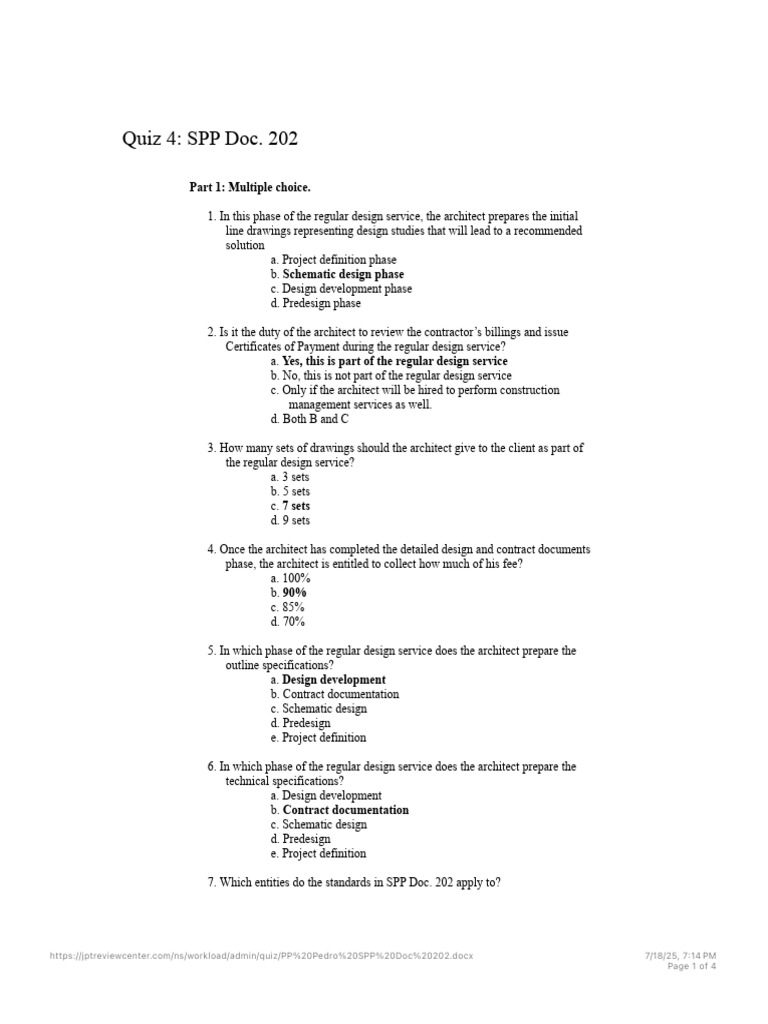 SPP Doc. 202 Quiz on Design Services | PDF | Architect | Specification ...