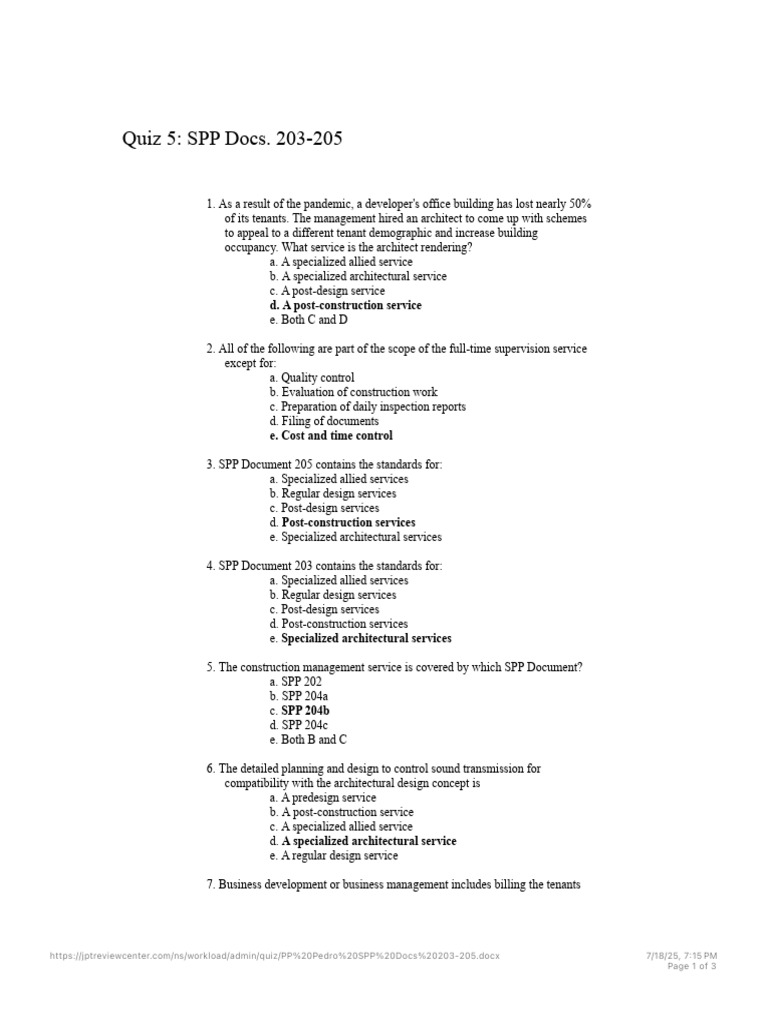Quiz on SPP Documents 203-205 | PDF