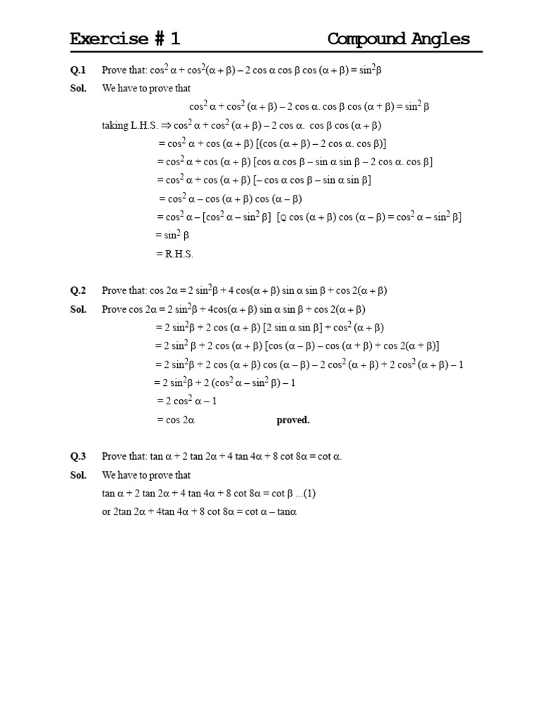 Trigonometric Identities and Proofs | PDF | Triangle Geometry ...