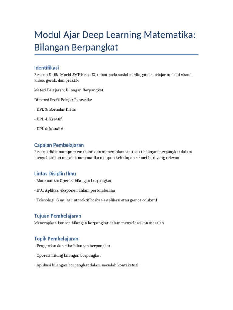 Modul Ajar Bilangan Berpangkat Deep Learning | PDF