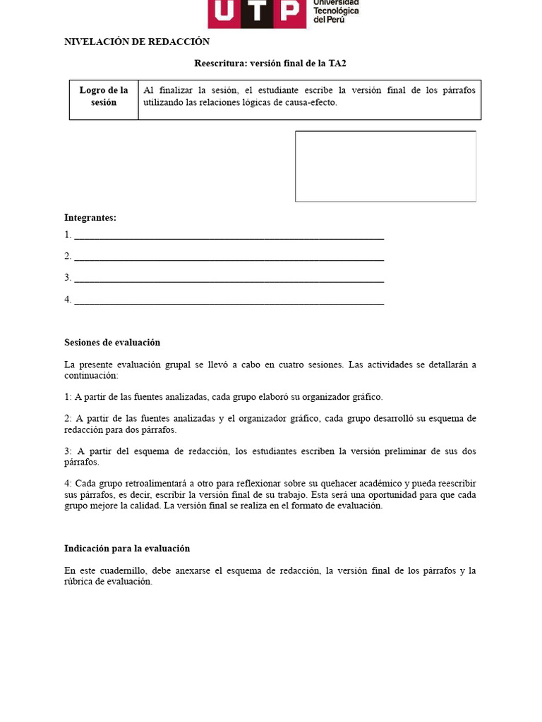 Reescritura - Version Final de La TA2 - Formato UTP - AYHICA | PDF | Puntuación | Ortografía