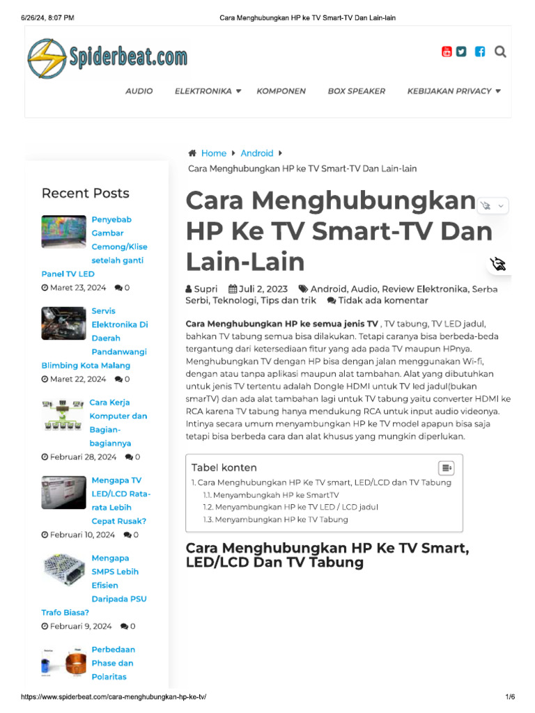 Cara Menghubungkan HP Ke TV Smart-TV Dan Lain-Lain | PDF