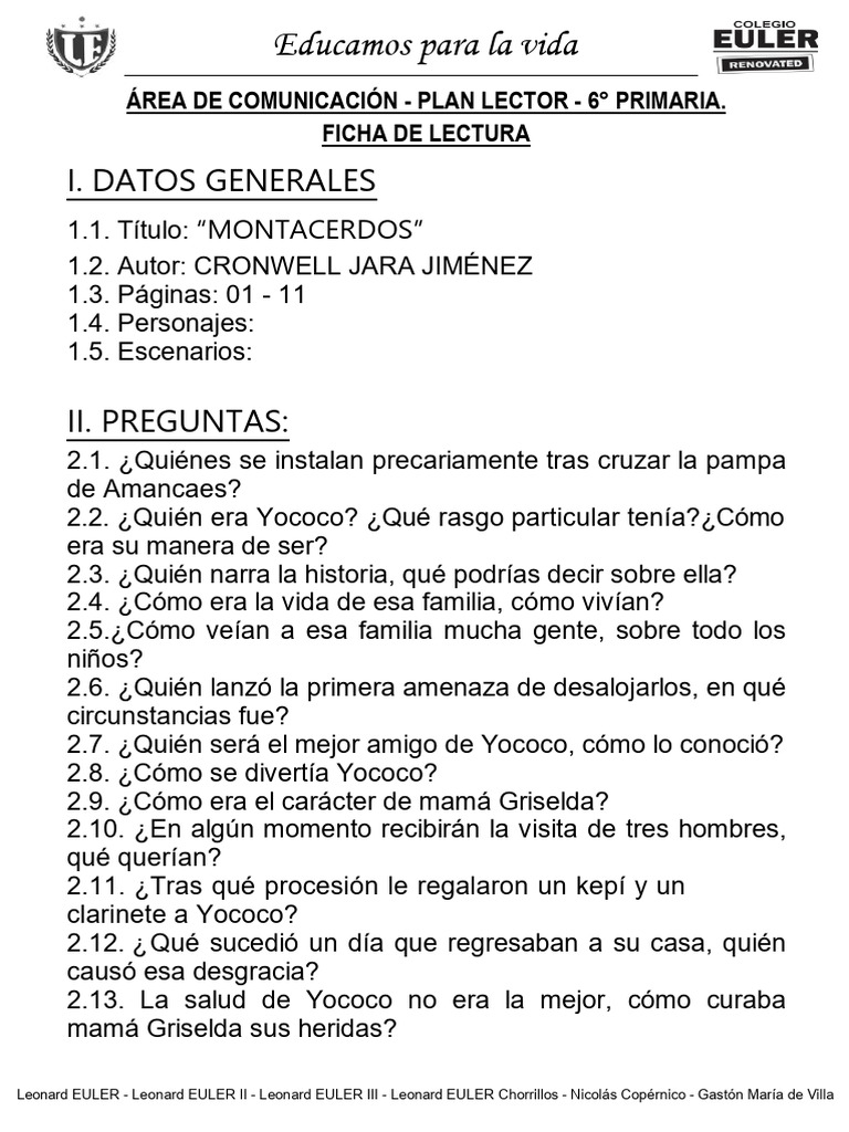 Ficha de Lectura 2 - Plan Lector 6to Primaria | PDF