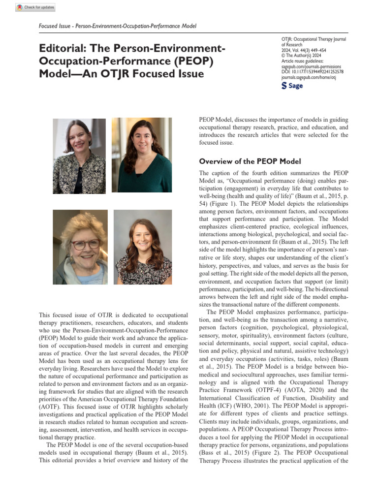 Bass Et Al 2024 Editorial The Person Environment Occupation Performance ...