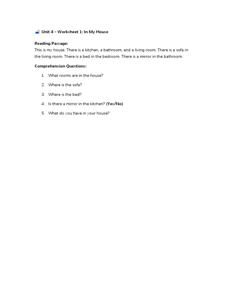 OW1 Unit4 Reading Comprehension Worksheets | PDF