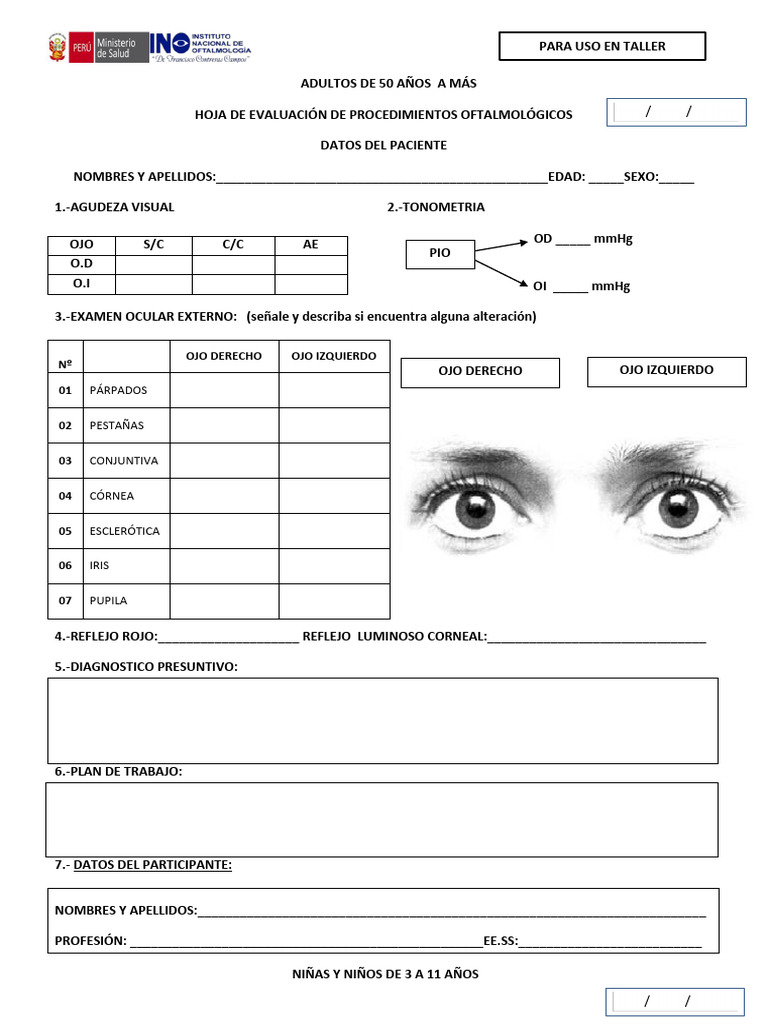 Hoja de Evaluacion de Procedimientos Oftalmológicos | PDF | Ojo humano | Ojo