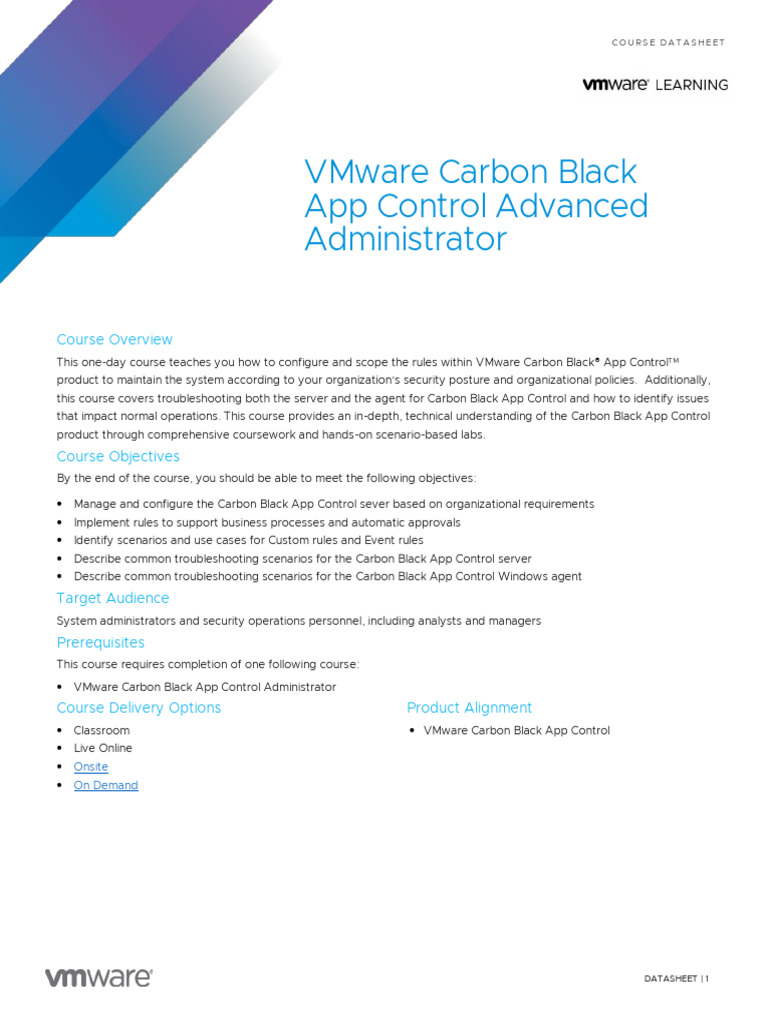 EDU - DATASHEET VMware Carbon Black App Control Advanced Administrator2 | PDF | Trademark ...