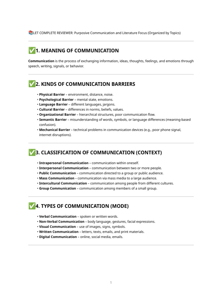 LET Reviewer: Purposive Communication | PDF | Communication | Human ...