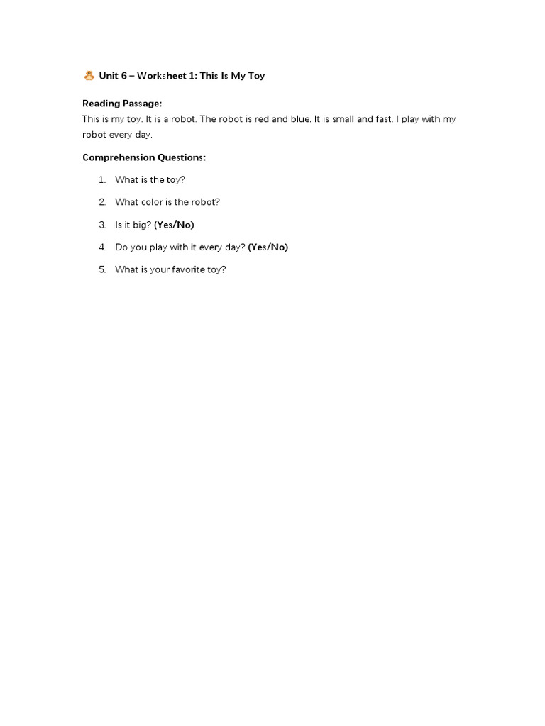 OW1 Unit6 Reading Comprehension Worksheets | PDF